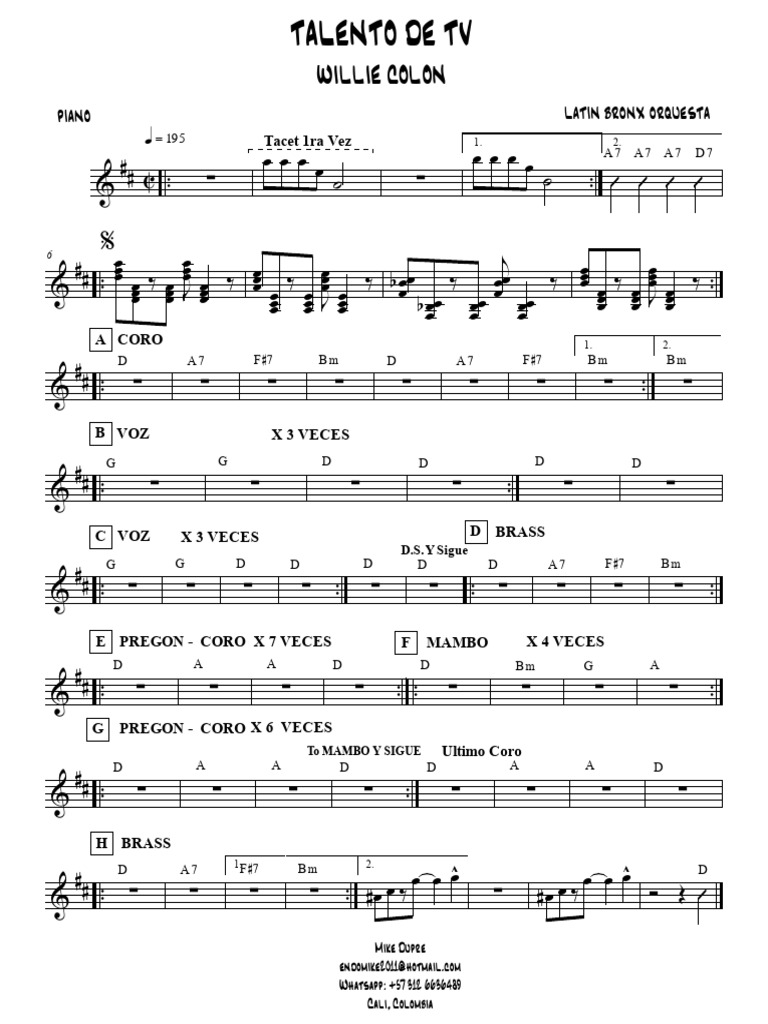Talento de TV - Willie Colon - Piano | PDF