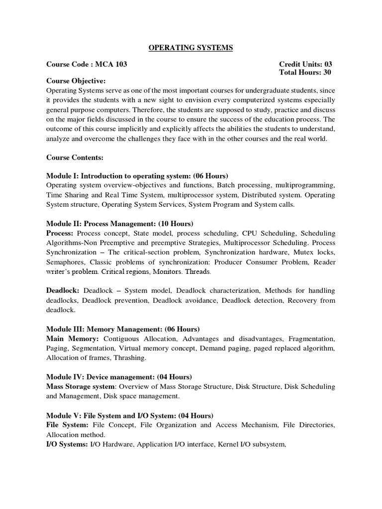 0.operating Systems Syllabus | PDF | Process (Computing) | Operating System