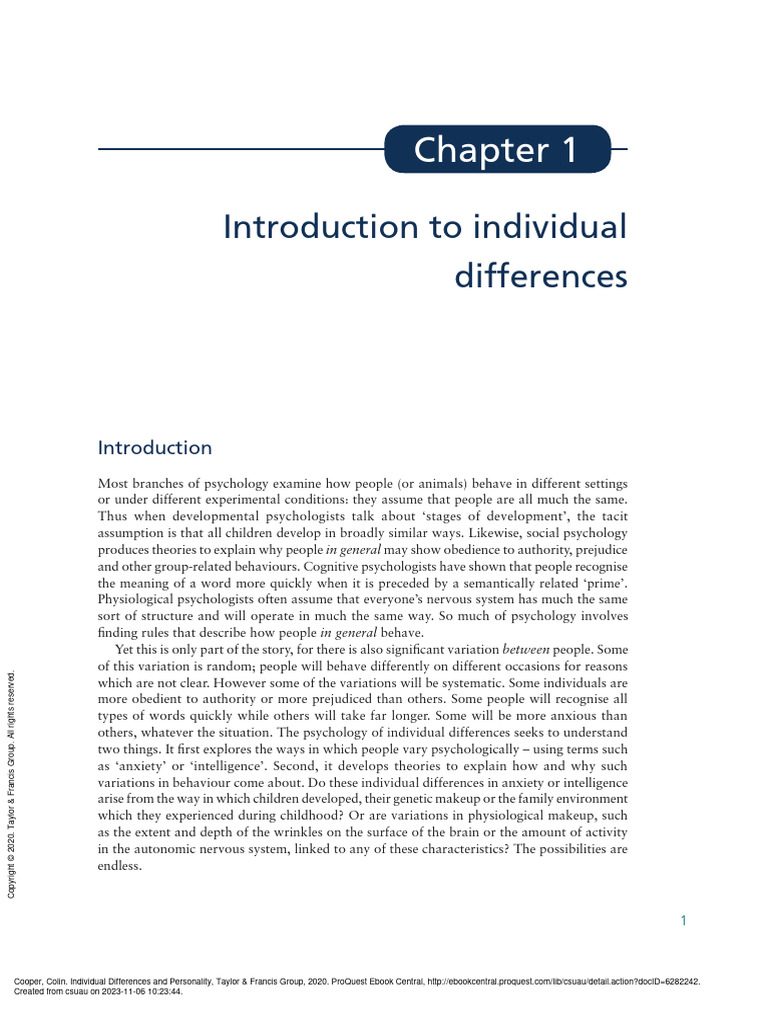 Individual Differences and Personality - (1 Introduction To Individual ...