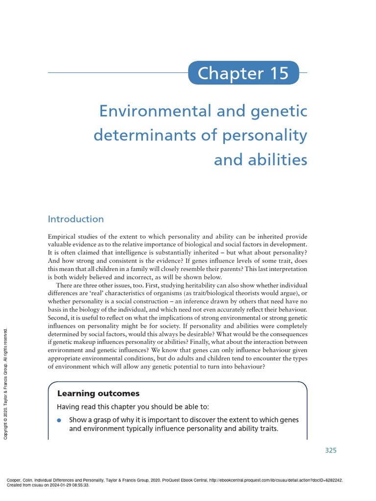 Individual Differences and Personality - (15 Environmental and Genetic ...