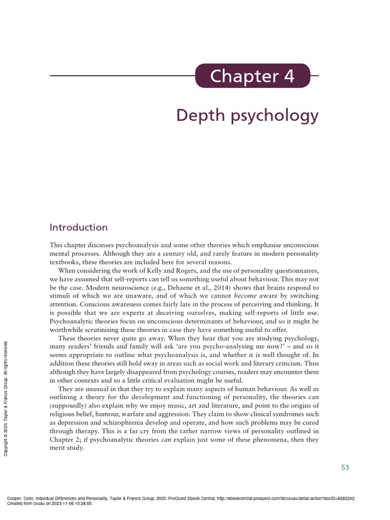 Individual Differences and Personality - (4 Depth Psychology) | PDF ...