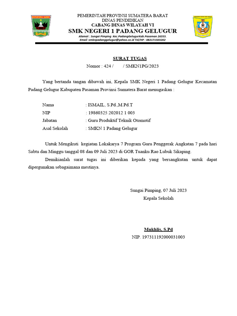 Contoh Surat Tugas Lokakarya CGP | PDF