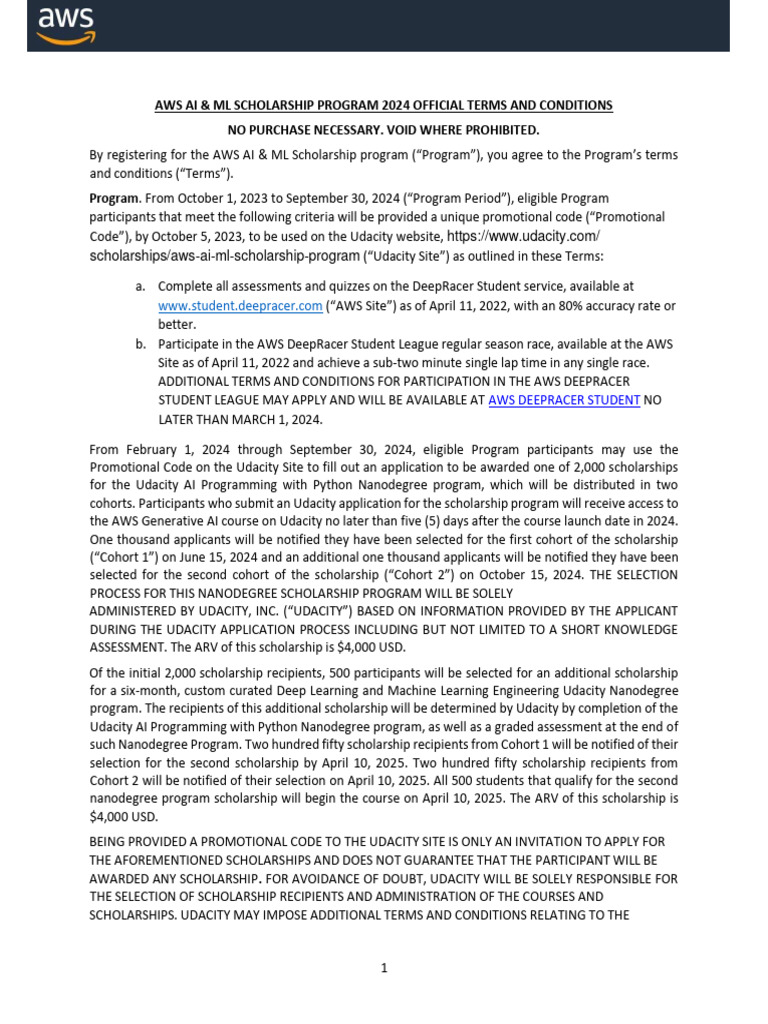 AWS AI ML Scholarship Official Terms | PDF | Arbitration | Common Law