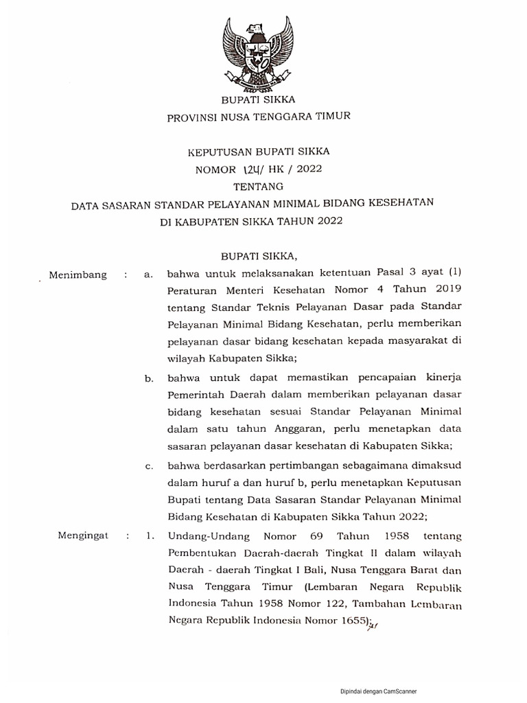 SK Data Sasaran Standar SPM Kab. Sikka 2022 | PDF