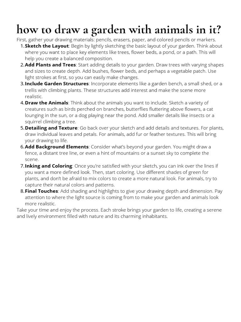 How To Draw A Garden With Animals in It | PDF | Home & Garden