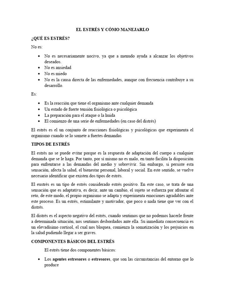 El Estrés y Cómo Manejarlo | PDF | Estrés (biología) | Sicología