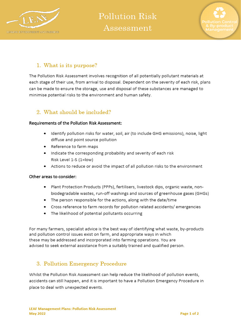 Pollution Risk Assessment | PDF | Pollution | Risk