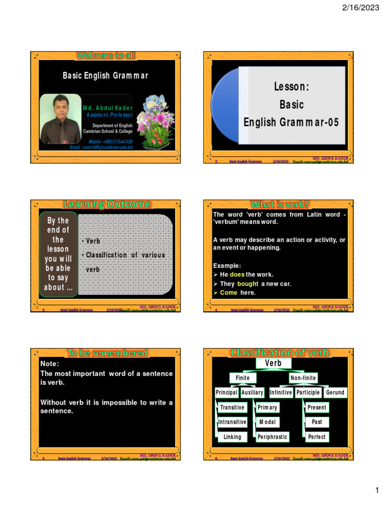 Basic English Grammar Class 5 | PDF | Verb | Subject (Grammar)