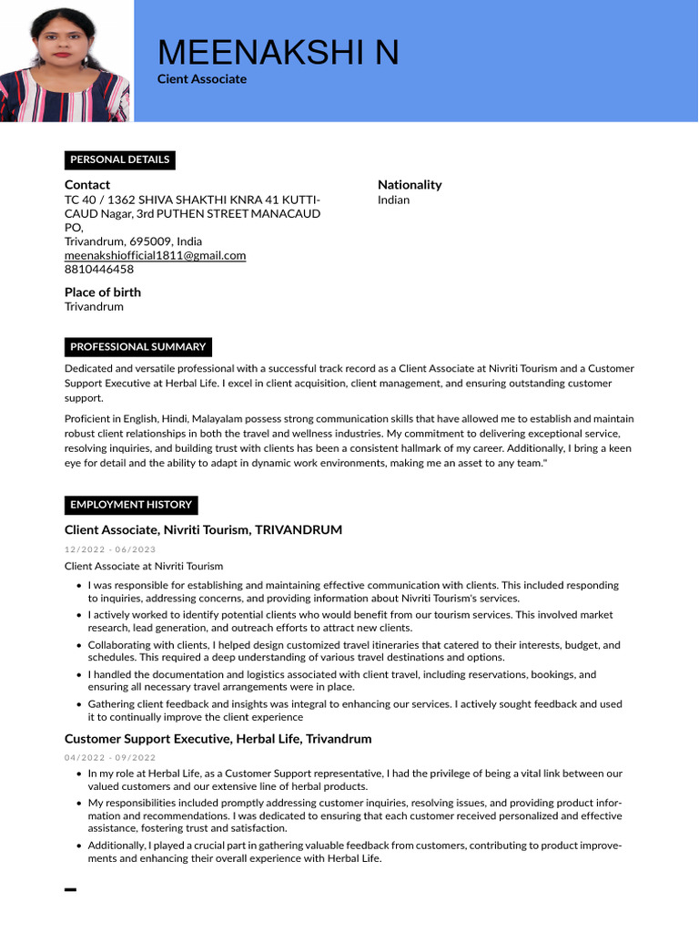ResumeN Meenakshi | Download Free PDF | Customer Relationship ...