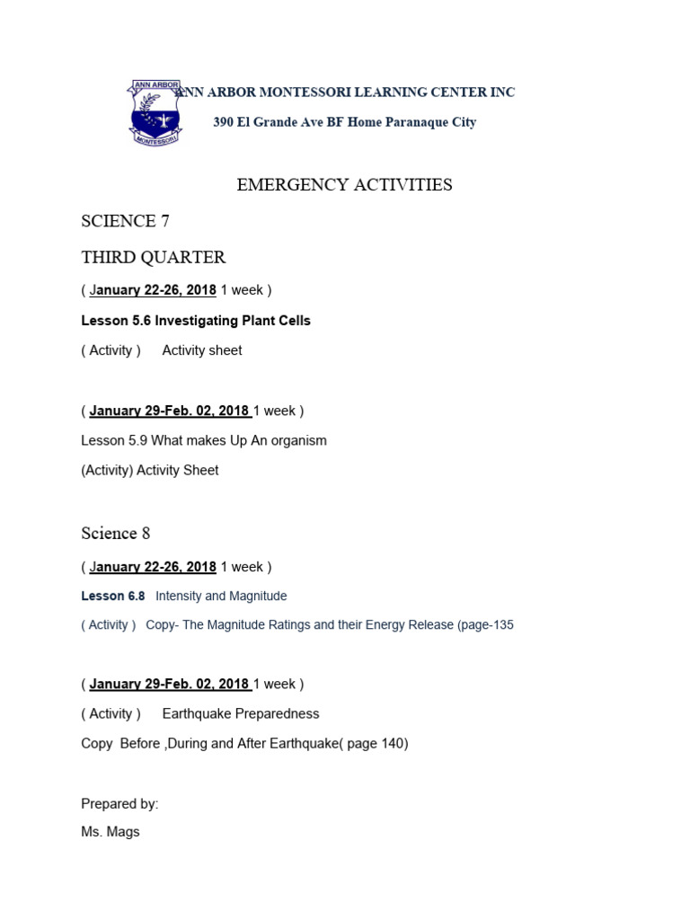 Emergency Kit Activities in Hele and Values | PDF
