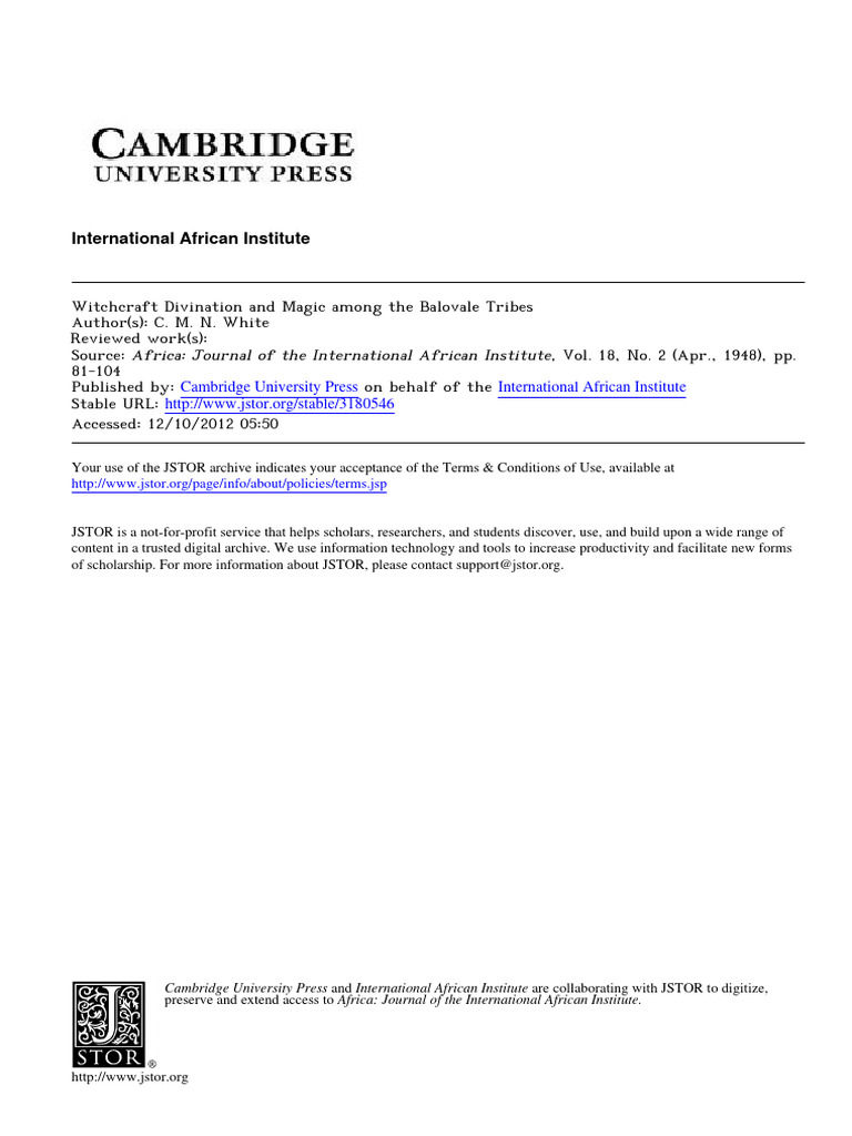 Witchcraft Divination and Magic among the Balovale Tribes by C. M. N. White | PDF | Witchcraft ...