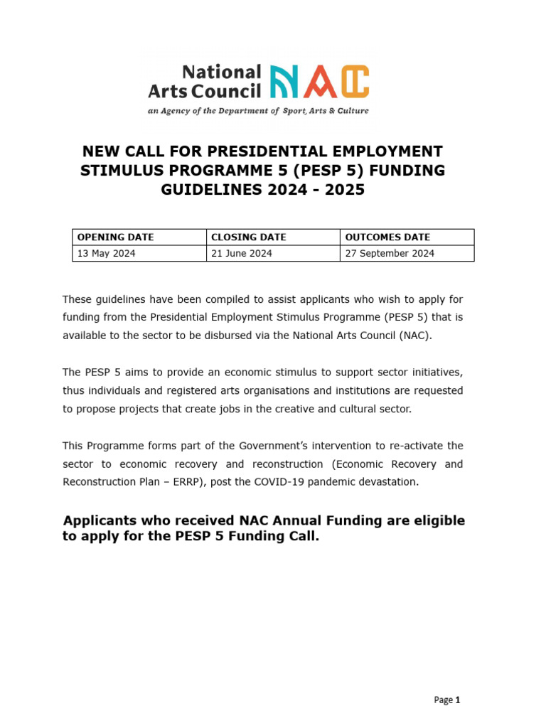 PESP 5 Funding Guidelines Final 2 | Download Free PDF | The Arts
