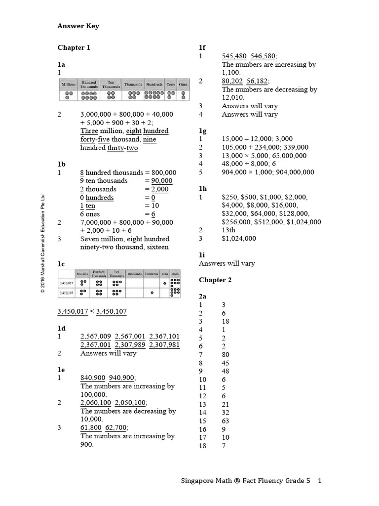 Singapore Math ® Fact Fluency Grade 5 Answer Key | PDF