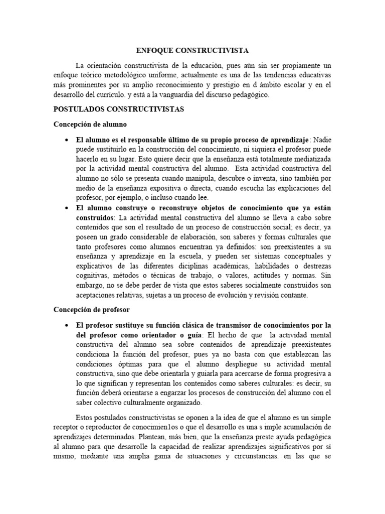 Enfoque Constructivista en Educación | PDF | Aprendizaje ...