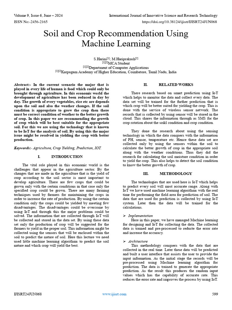 Soil and Crop Recommendation Using Machine Learning | Download Free PDF | Support Vector Machine ...