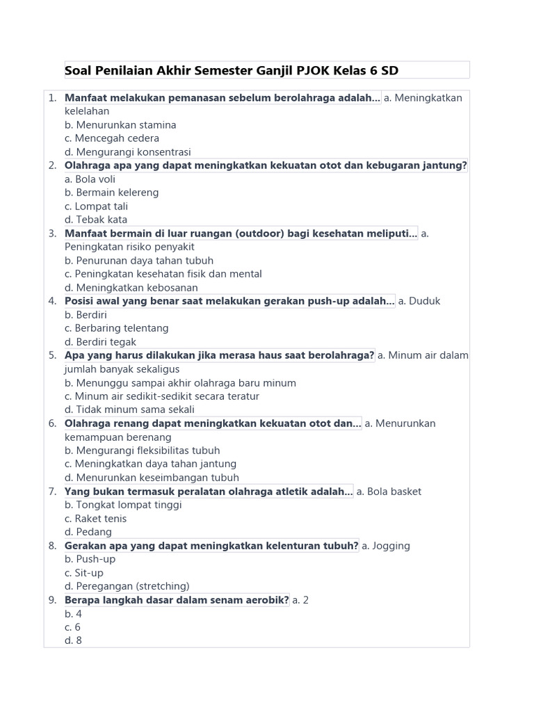 Soal PJOK Kelas 6 SD | PDF