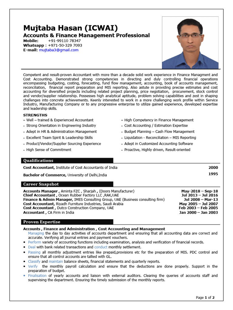 Mujtaba CV-India | PDF | Accounts Payable | Accounting