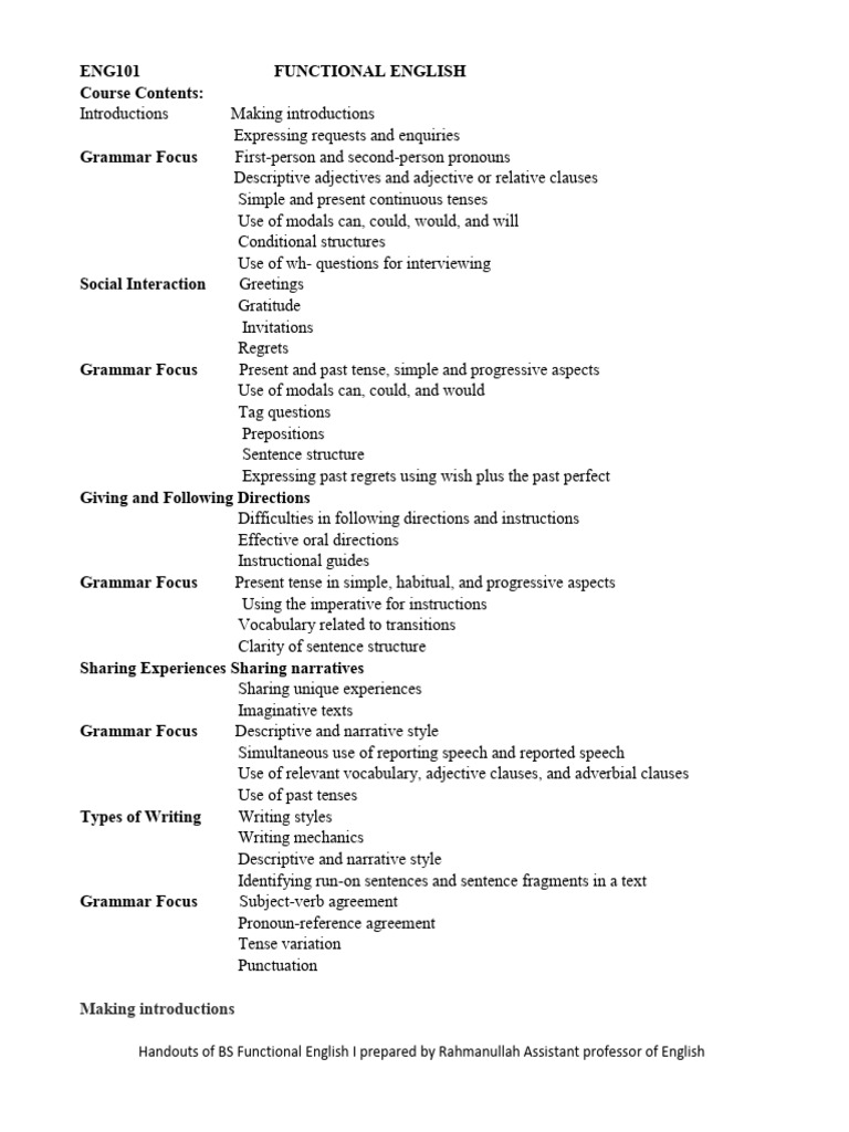 Eng101 Functional English | PDF | Narrative | Narration