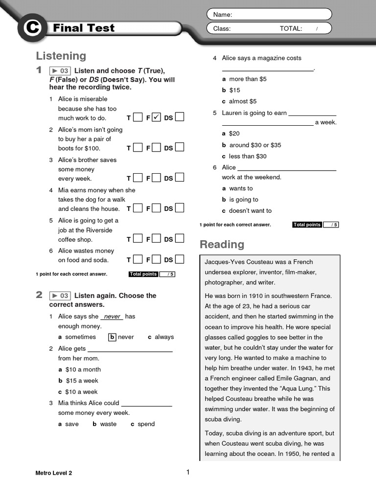 Listening and Reading Test on Jacques Cousteau | PDF | Underwater Diving