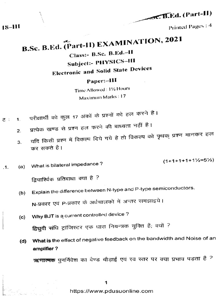 Bscbed Part 2 Physics 3 Electronic and Solid State Devices 2021 | PDF