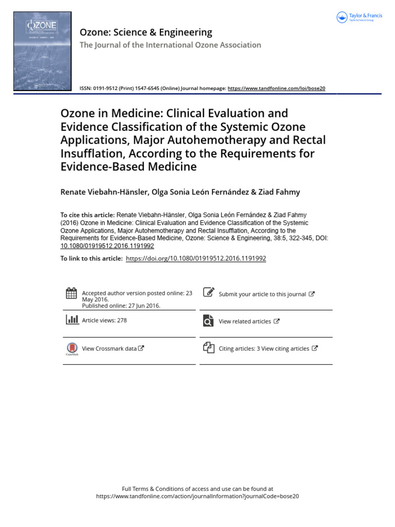 Ozone in Medicine Clinical Evaluation and Evidence Classification of the Systemic Ozone ...
