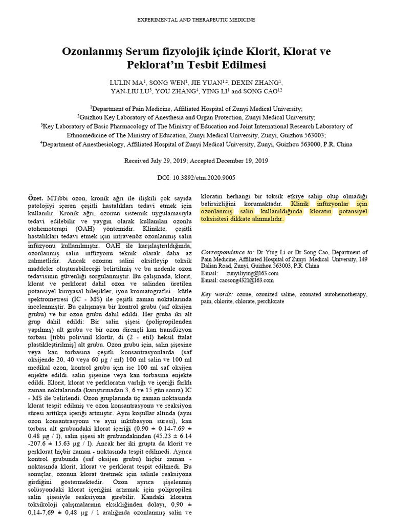 Ozonlu SF Ile Klorat Perklorat Oluşumu | PDF