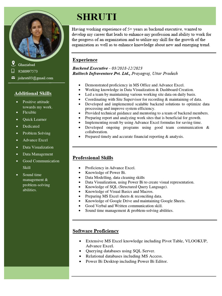 Shruti Resume | Download Free PDF | Microsoft Excel | Microsoft Access