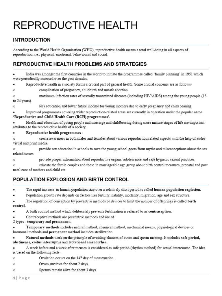 CH 4 Reproductive Health | PDF | Birth Control | In Vitro Fertilisation