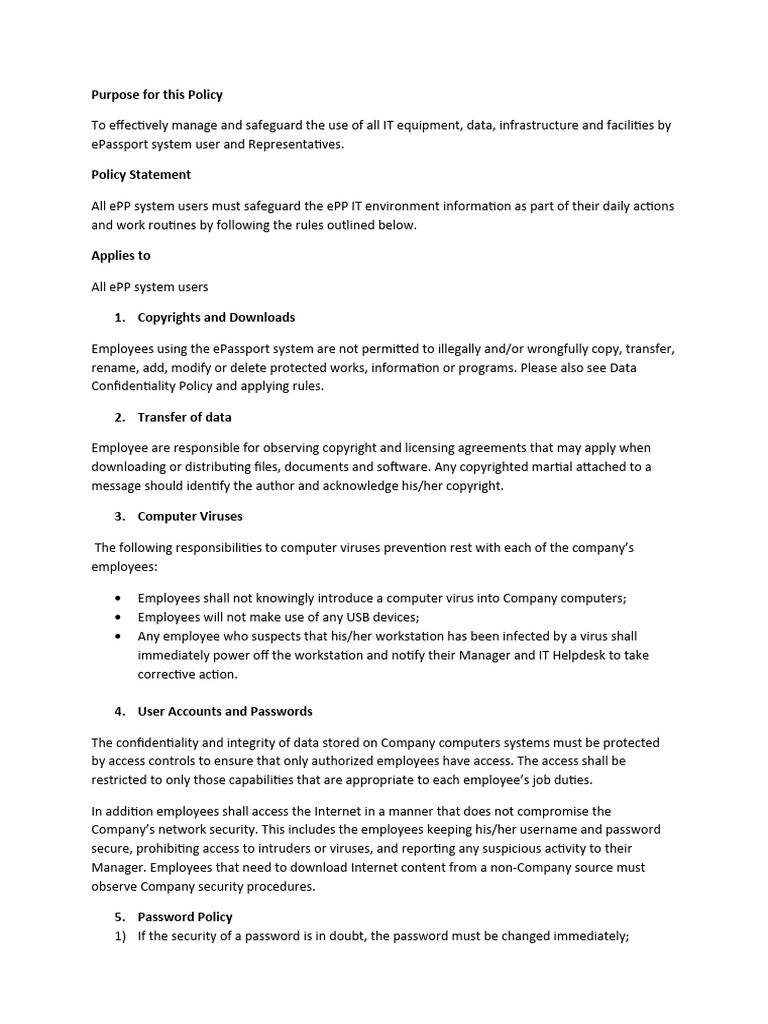 Information Technology (IT) End User Policy With Example and Defination ...
