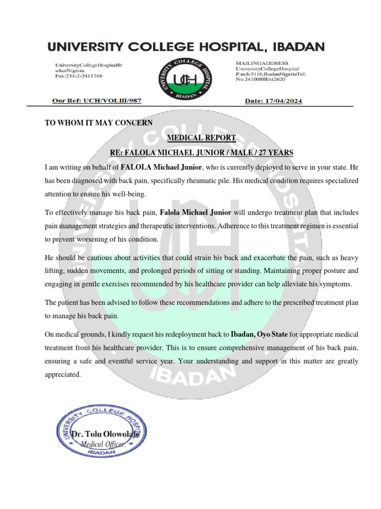 Medical Report: Back Pain Management | PDF