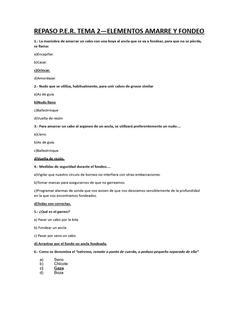 REPASO Tema 2 AMARRE Y FONDEO | PDF