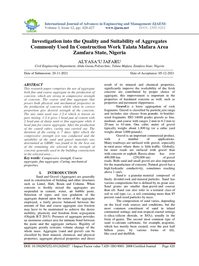 Investigation Into The Quality and Suitability of Aggregates Commonly ...
