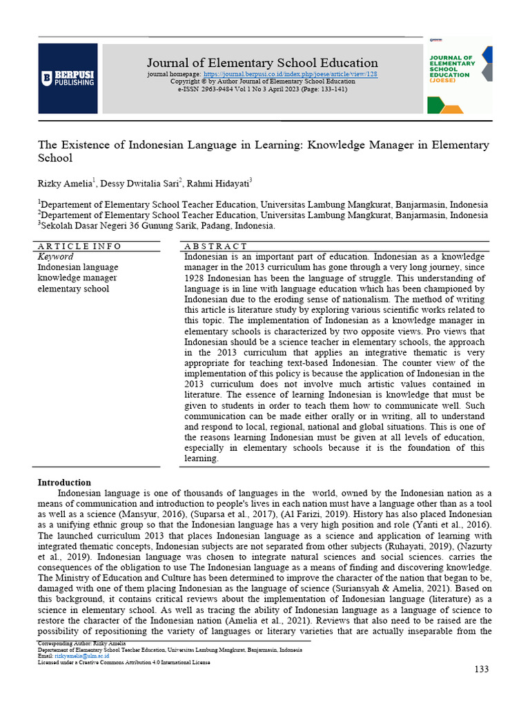 (133 141) +the+Existence+of+Indonesian+Language+in+Learning +Knowledge ...