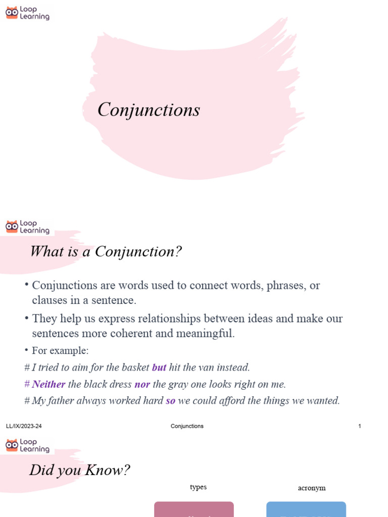 1688539170701.lang Dev Grammar OE Conjunctions 03 Eng IX CB | PDF | Semantic Units | Grammar