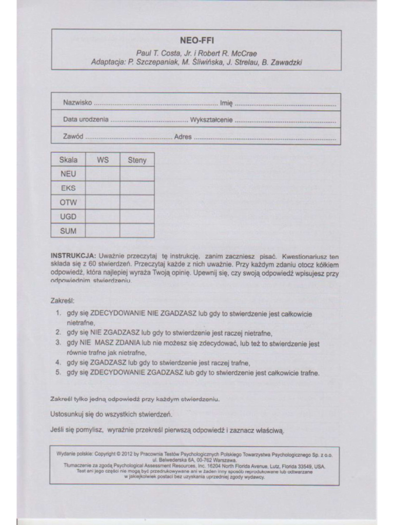 Neo Ffi Arkusz + Klucz | PDF