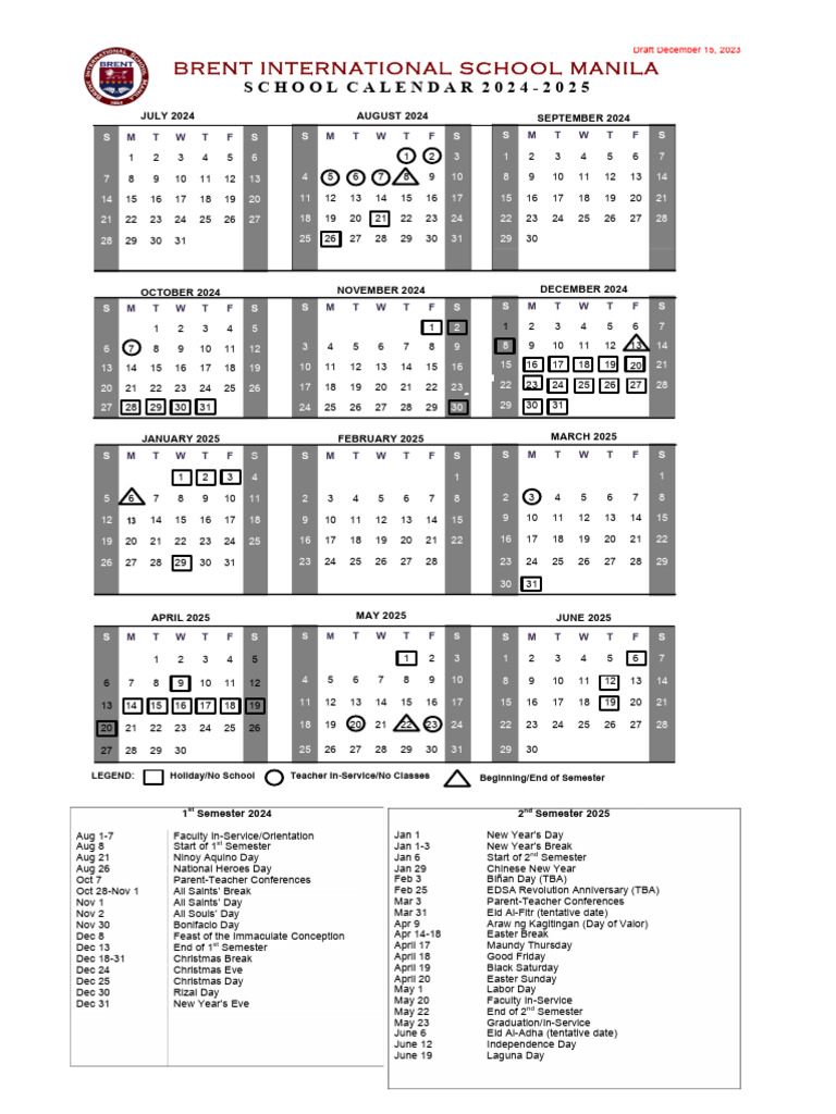 Brent International School Calendar 2024-2025 | PDF | Academic Term ...