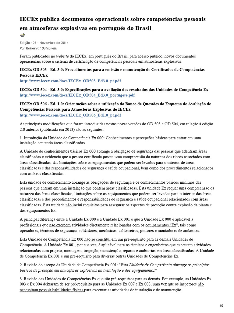 2014-11 - Artigo OSE - Coluna Ex - IECEx Publica Documentos em Português - Bulgarelli | PDF ...