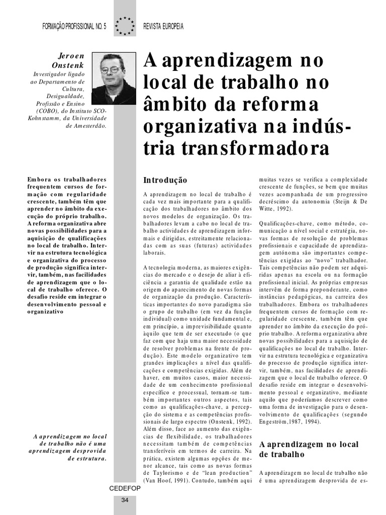 Aprendizagem No Local de Trabalho - CEDEFOP - 022703 | PDF | Aprendizado | Desenvolvimento ...