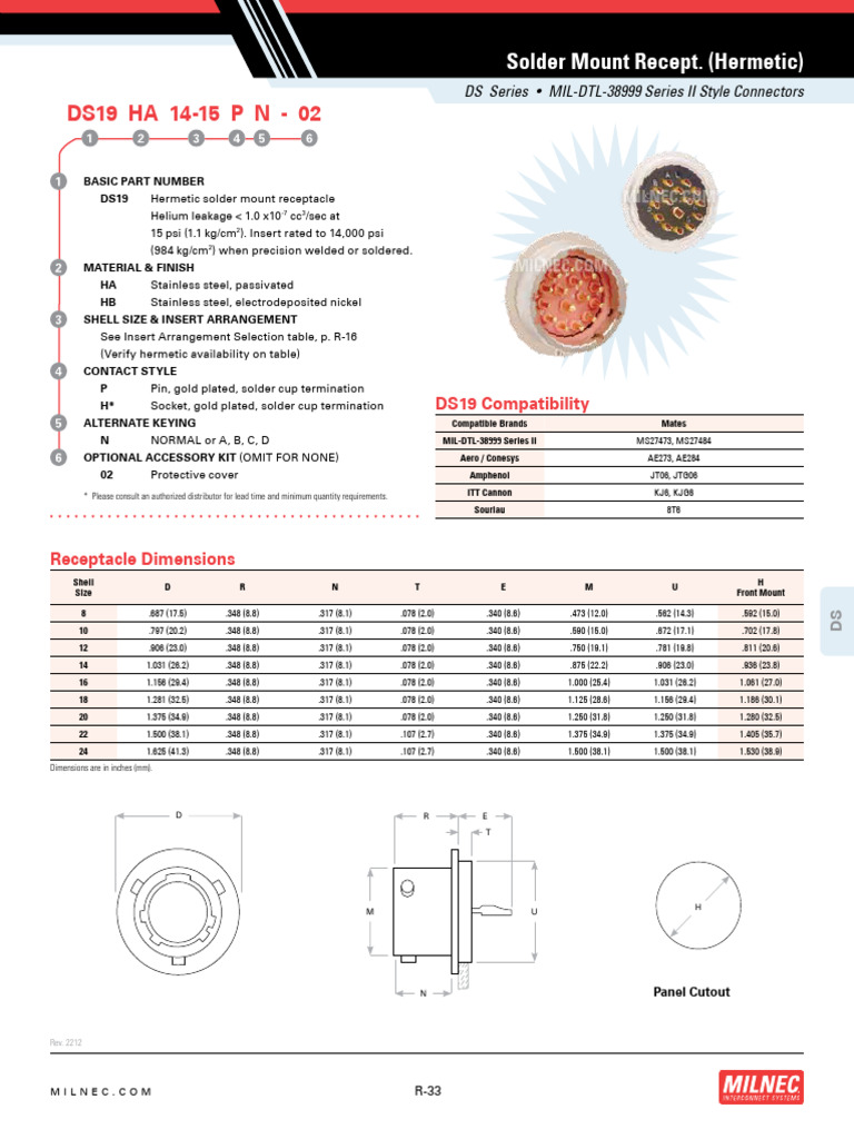 Series 2 Hermetic Solder Mount Receptacle Datasheet | PDF