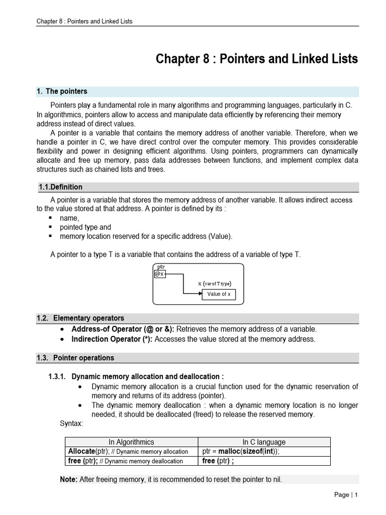 Chapter 8 Poniters and Linked Lists | PDF | Pointer (Computer Programming) | Variable (Computer ...