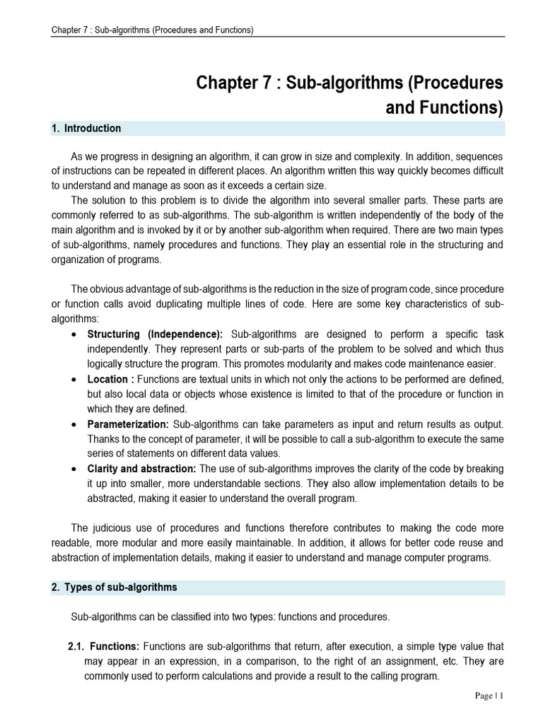 Chapter 7 Functions Procedures (Part 1) | PDF | Parameter (Computer Programming) | Integer ...