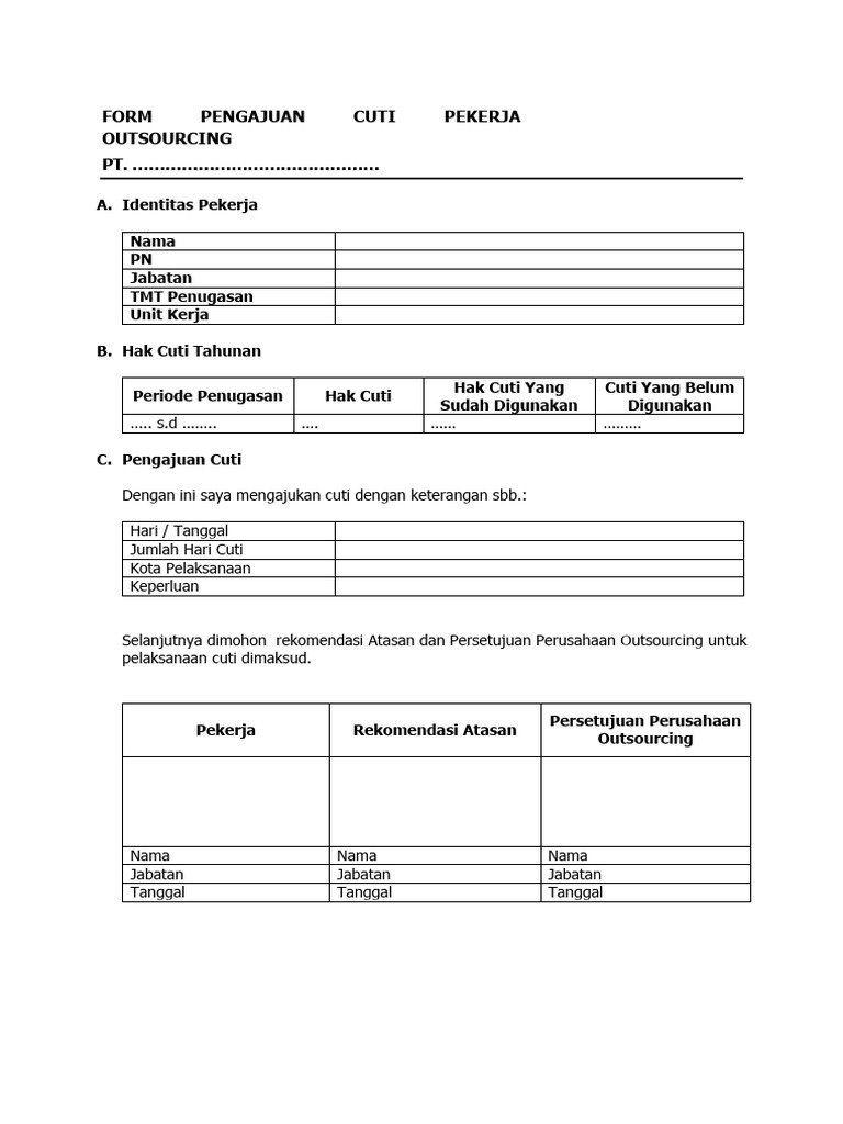 Form Pengajuan Cuti New Pkerja Outs BRI | PDF | Teknologi & Rekayasa
