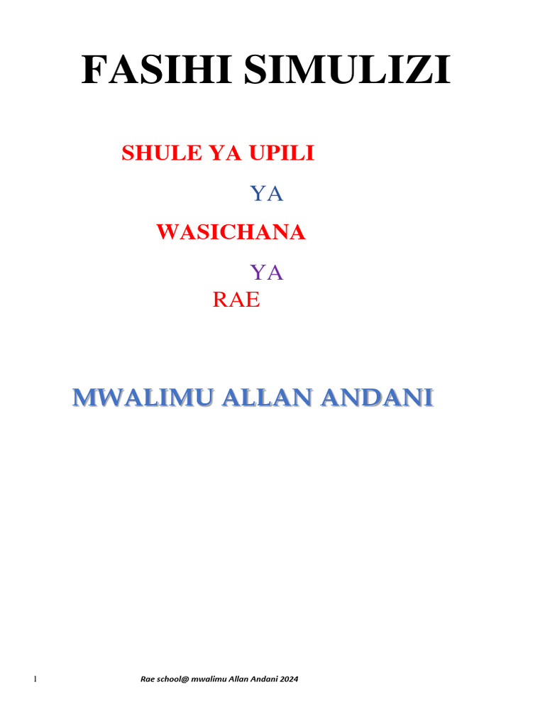 Fasihi Simulizi Notes1 Rae Girls PDF | PDF