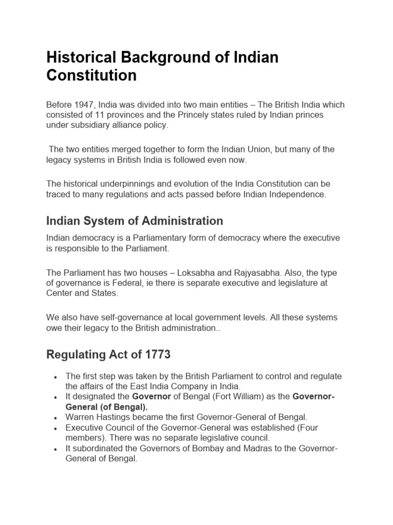 Historical Background of Indian Constitution | PDF | British Raj ...