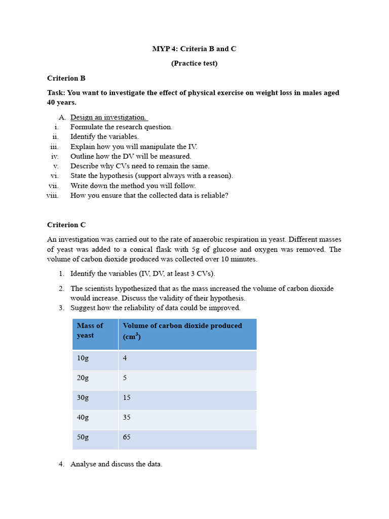 MYP 4 Criteria B and C - Practice | PDF