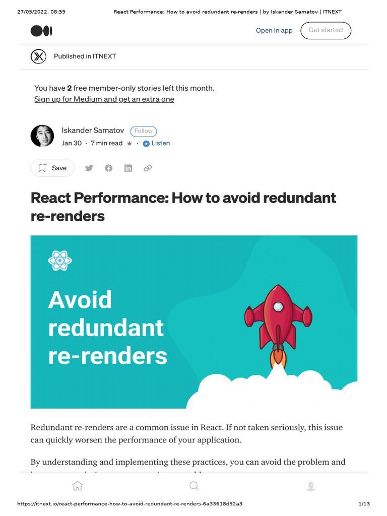 React Performance - How To Avoid Redundant Re-Renders - by Iskander Samatov - ITNEXT | PDF ...