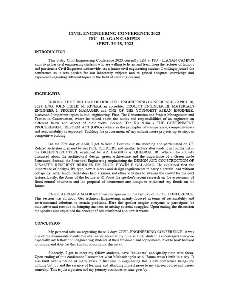 Civil Engineering Conference 2023 | PDF | Engineering