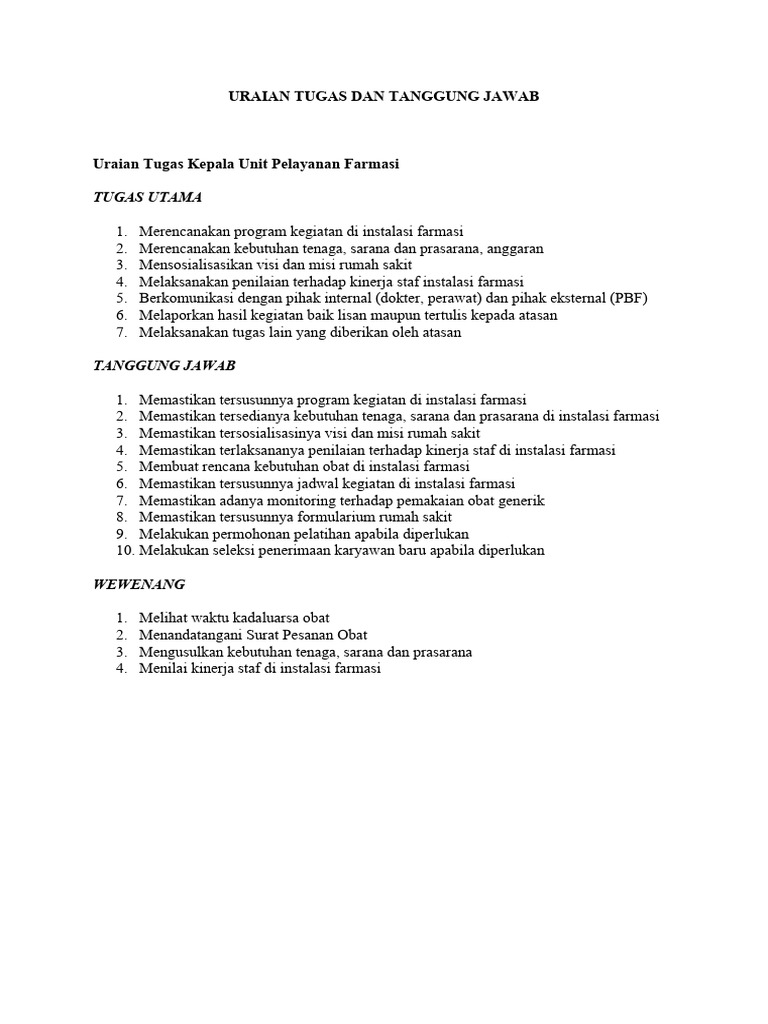 URAIAN TUGAS DAN TANGGUNG JAWAB | PDF URAIAN TUGAS DAN TANGGUNG JAWAB | PDF