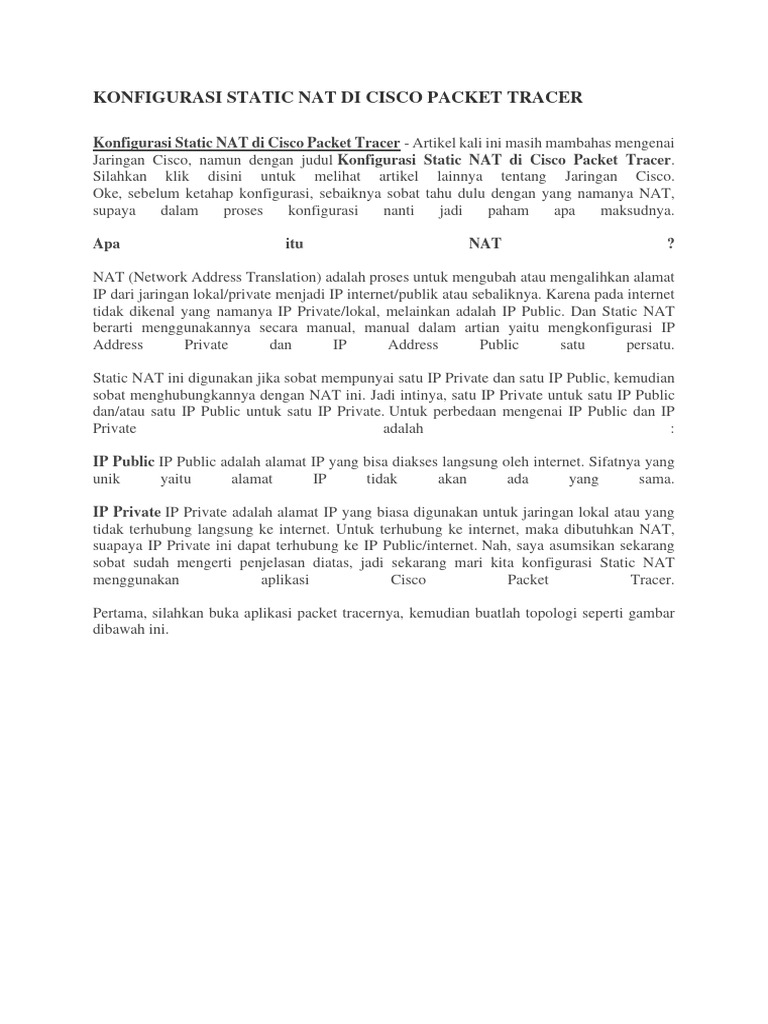 Konfigurasi Static And Dynamic Nat Di Cisco Packet Tracer Pdf