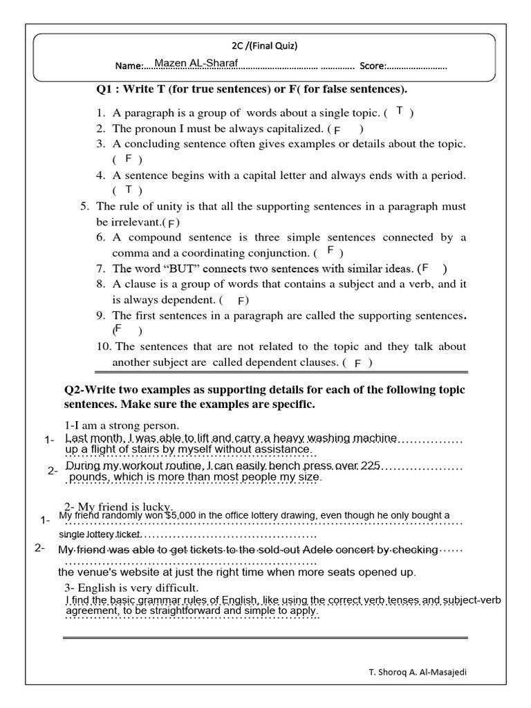 Writing2 Final Quiz T. SHoroq | PDF | Cooking